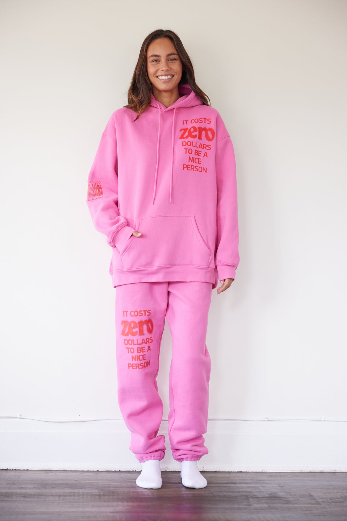It Costs $0.00 To Be A Nice Person Pink Sweatpants – The Mayfair Group LLC