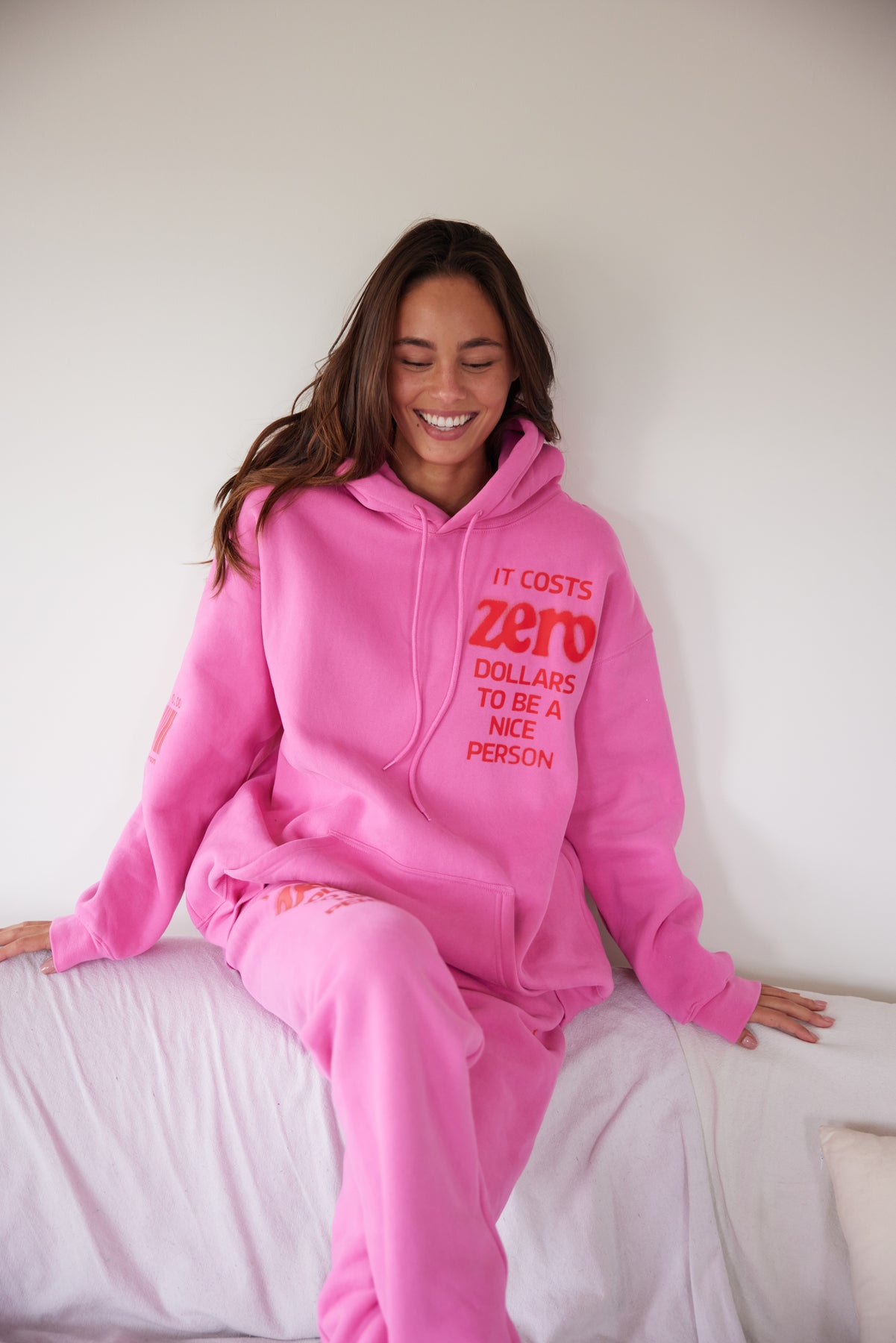 It Costs $0.00 To Be A Nice Person Pink Sweatpants – The Mayfair Group LLC