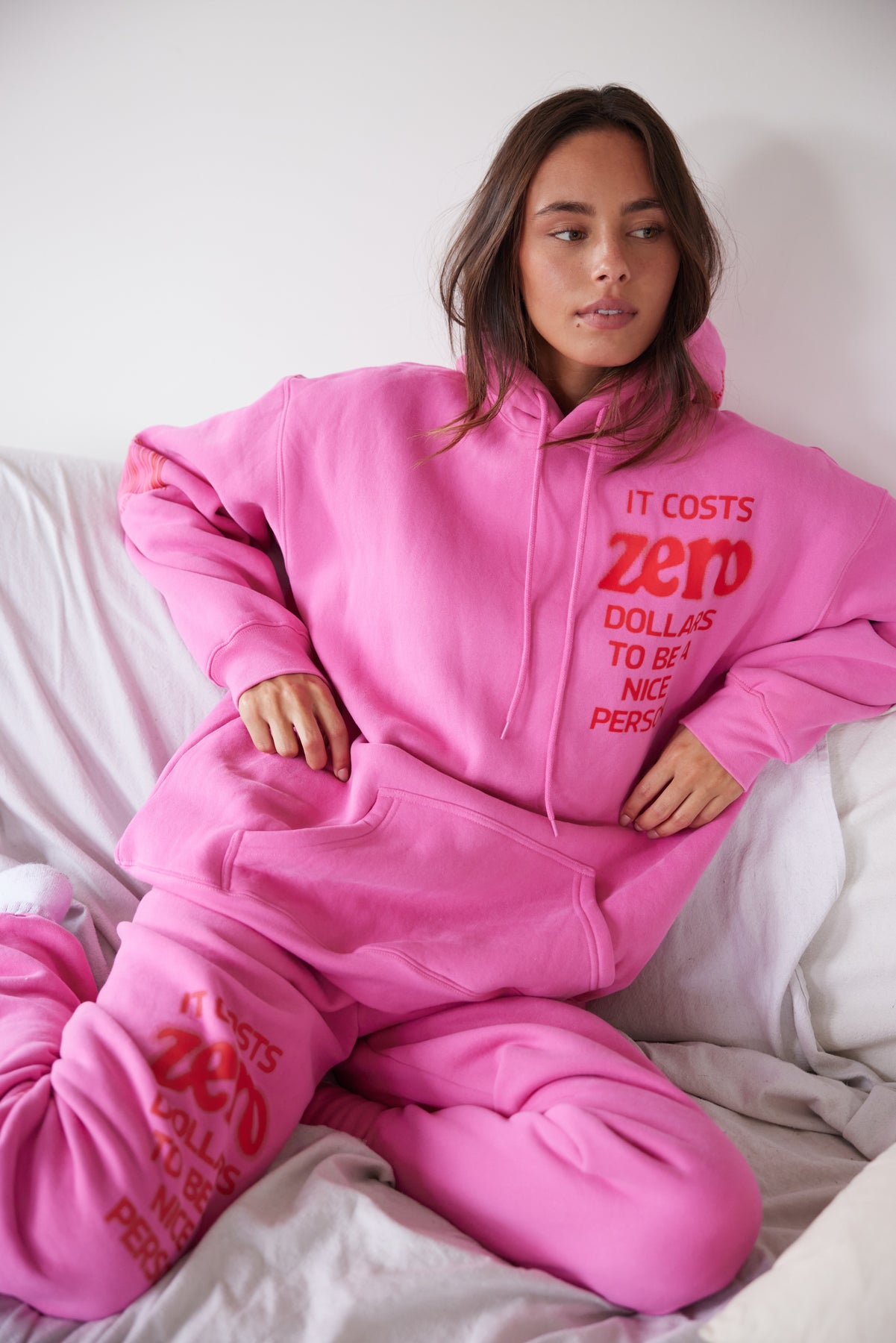 It Costs $0.00 To Be A Nice Person Pink Sweatpants – The Mayfair Group LLC