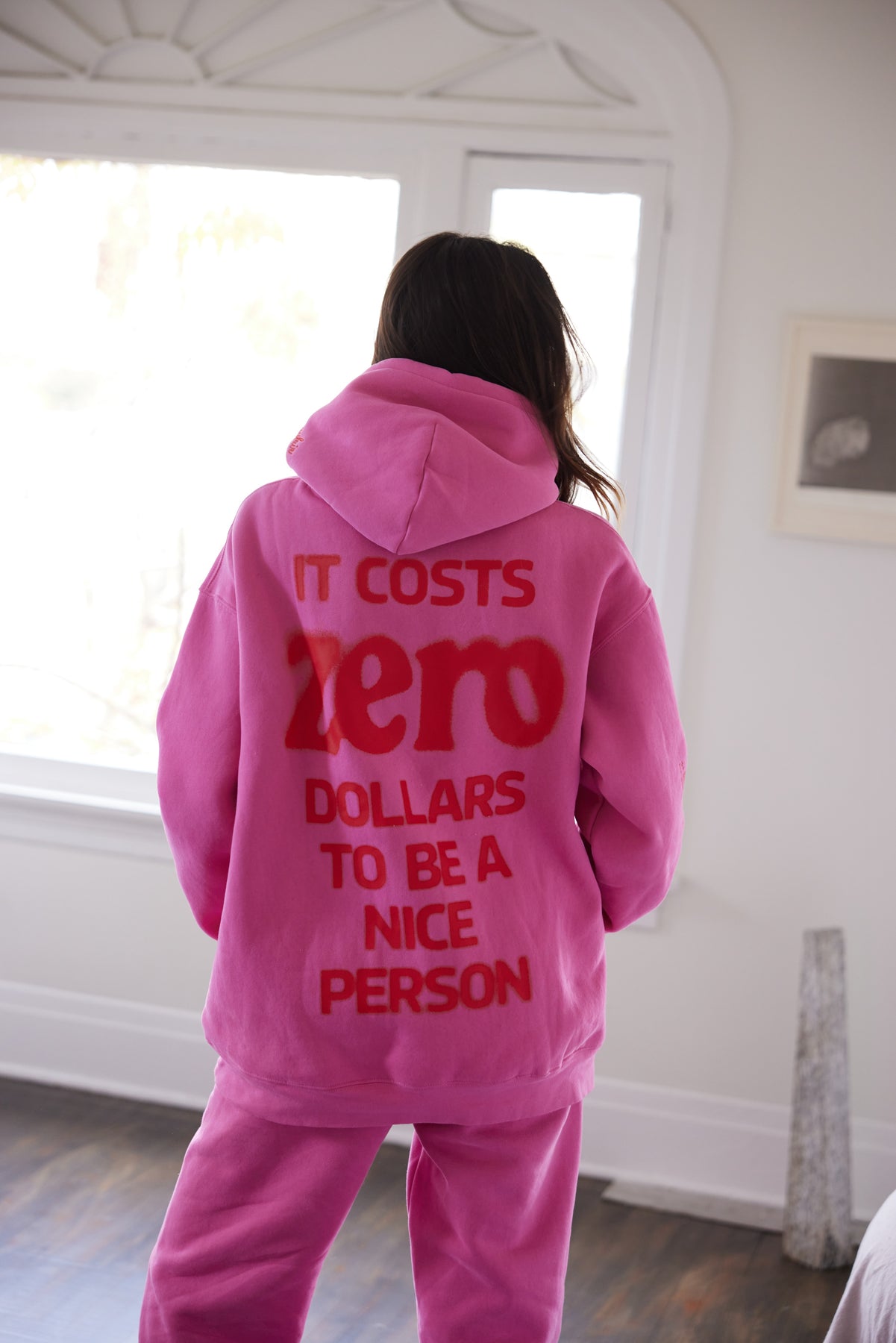 It Costs $0.00 To Be A Nice Person Pink Sweatpants – The Mayfair Group LLC
